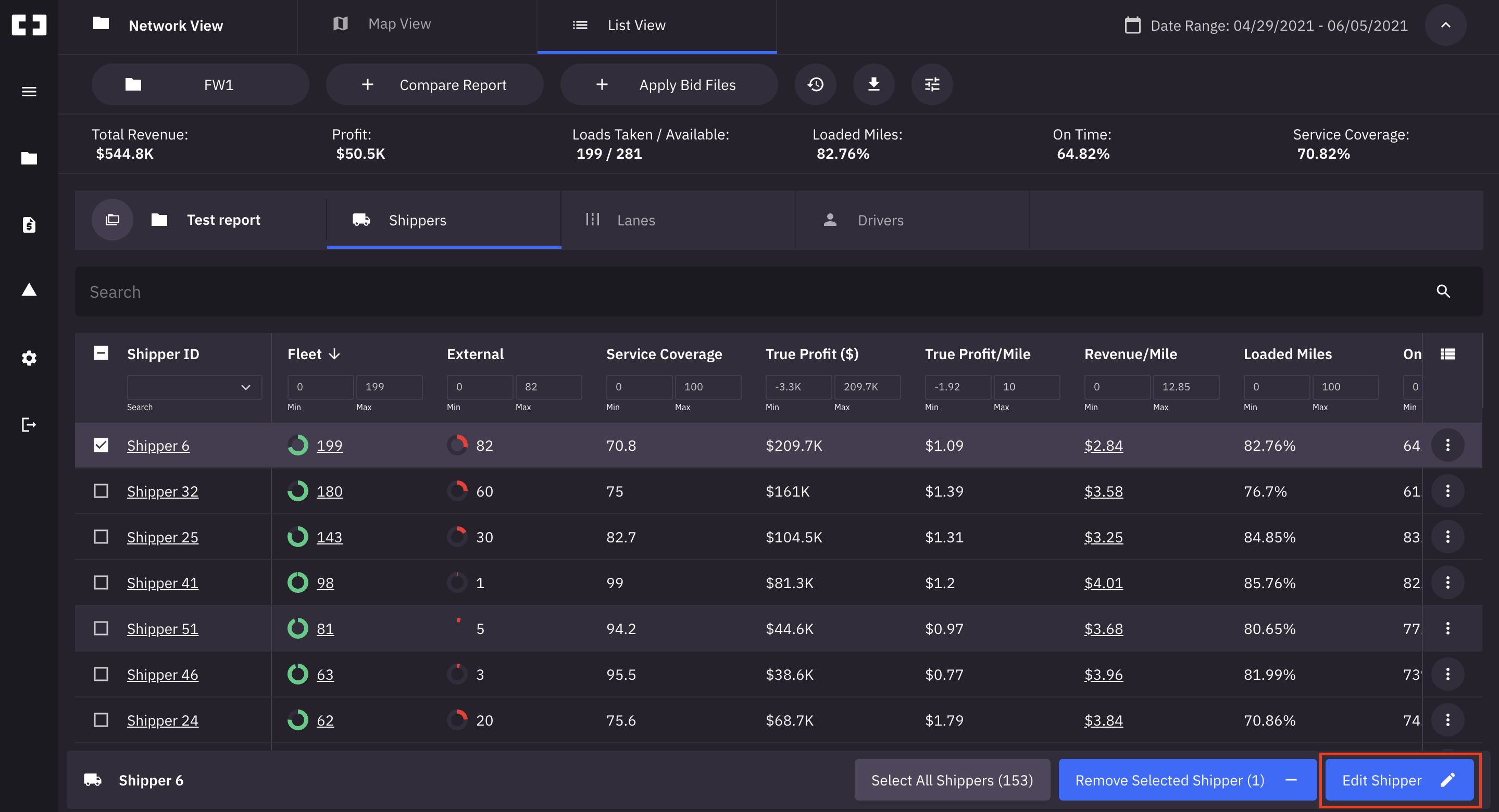 Edit Reports - Shippers & Lanes – Optimal Dynamics