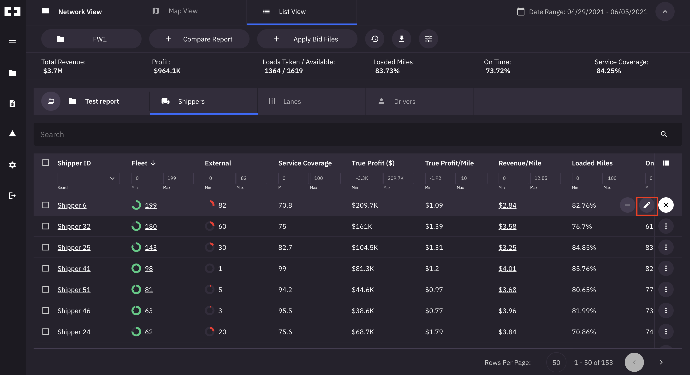Edit Reports - Shippers & Lanes – Optimal Dynamics